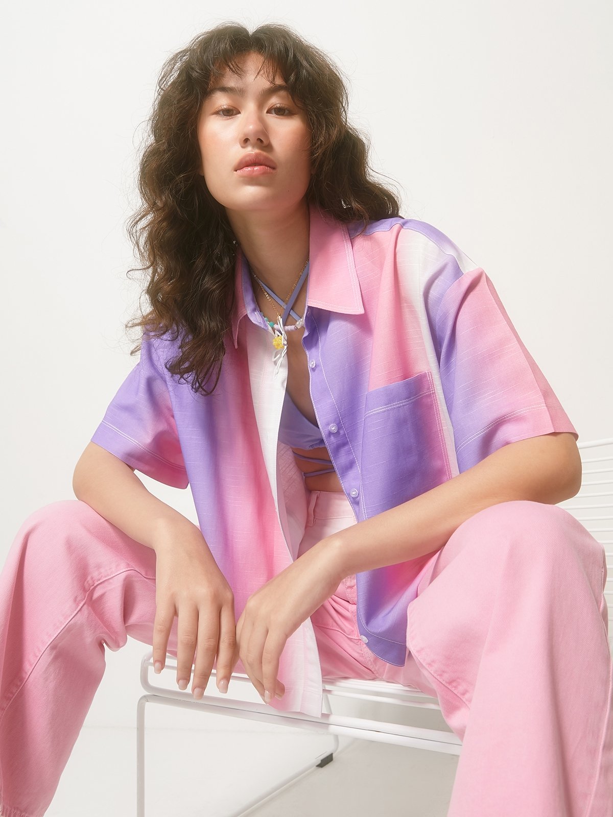 Short Sleeve Gradient Top - Purple - Pomelo Fashion