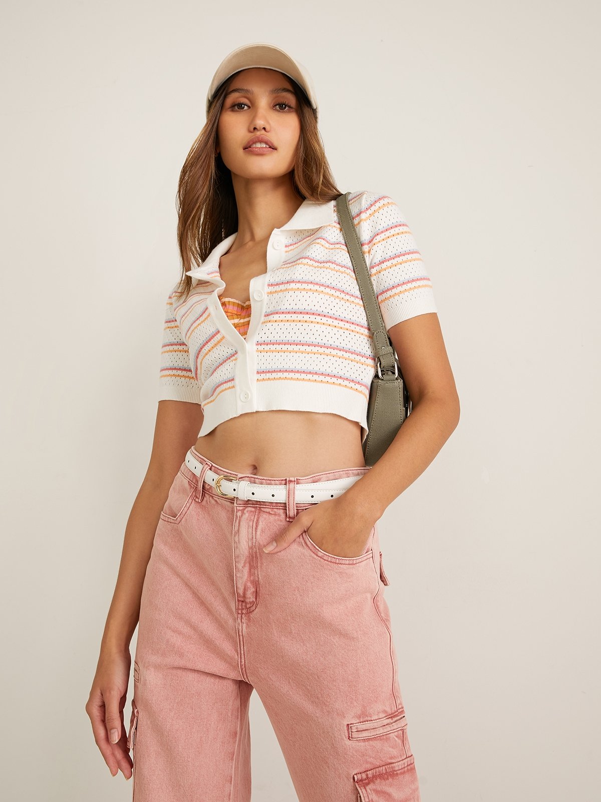 Knitted Polka Dot Top - Multi Color - Pomelo Fashion