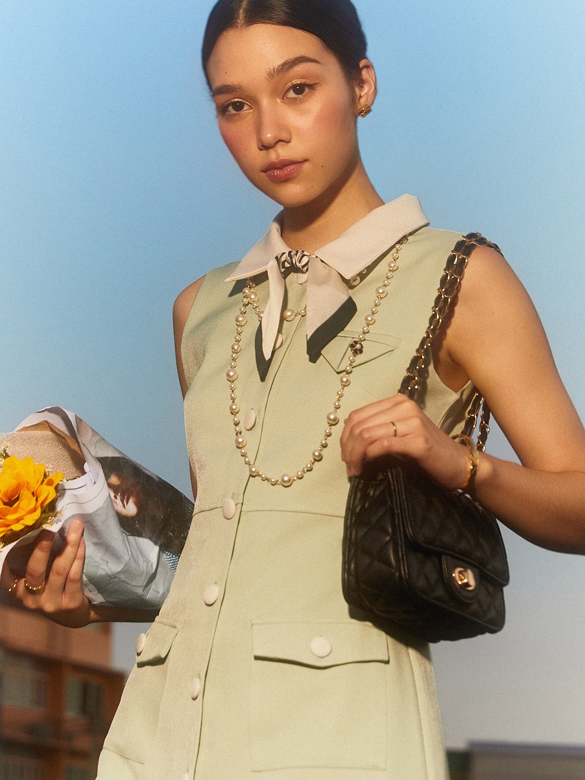 A-line Mini Dress - Green - Pomelo Fashion