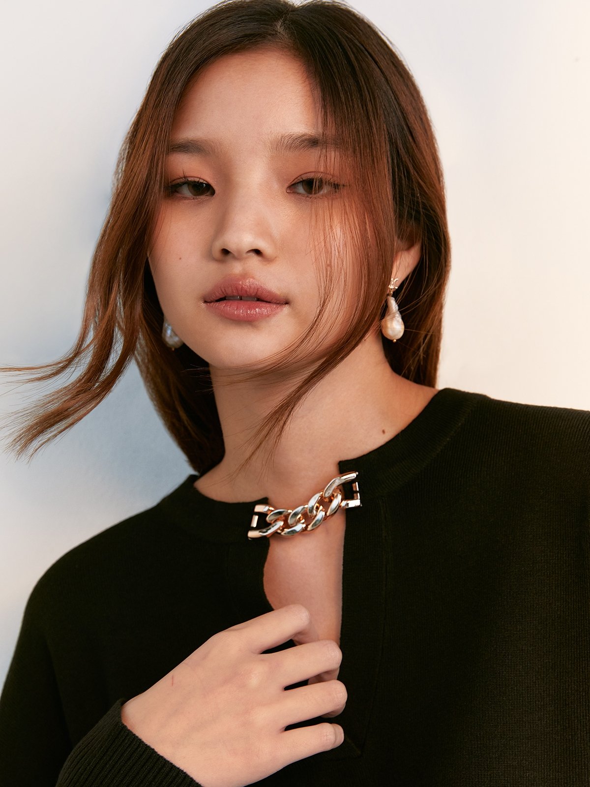 V Neck Long Sleeve Knit Top Black Pomelo Fashion