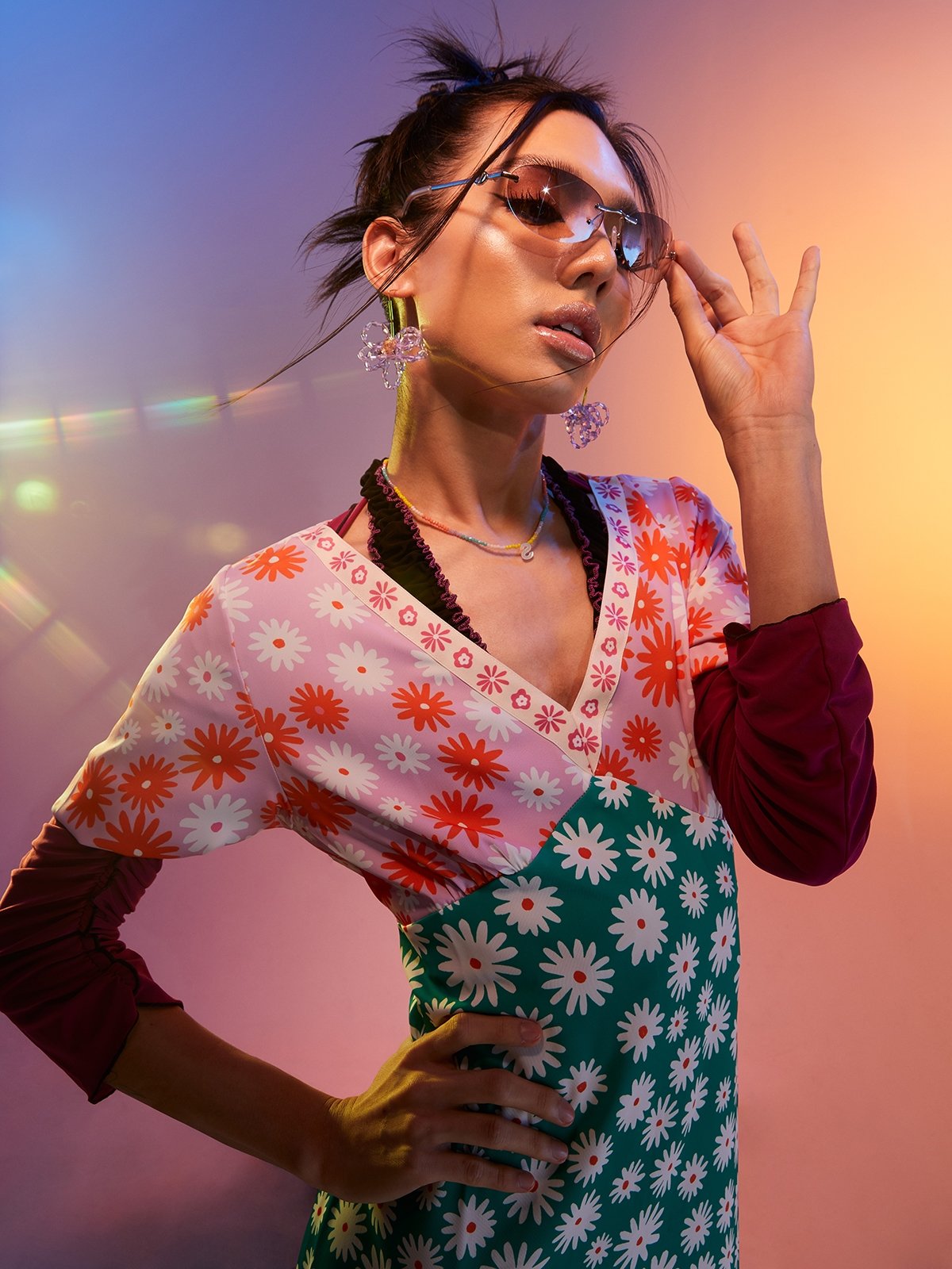 Pomelo x Bijou Karman Floral Puffed Sleeve Midi Dress - Multi Color - Pomelo Fashion