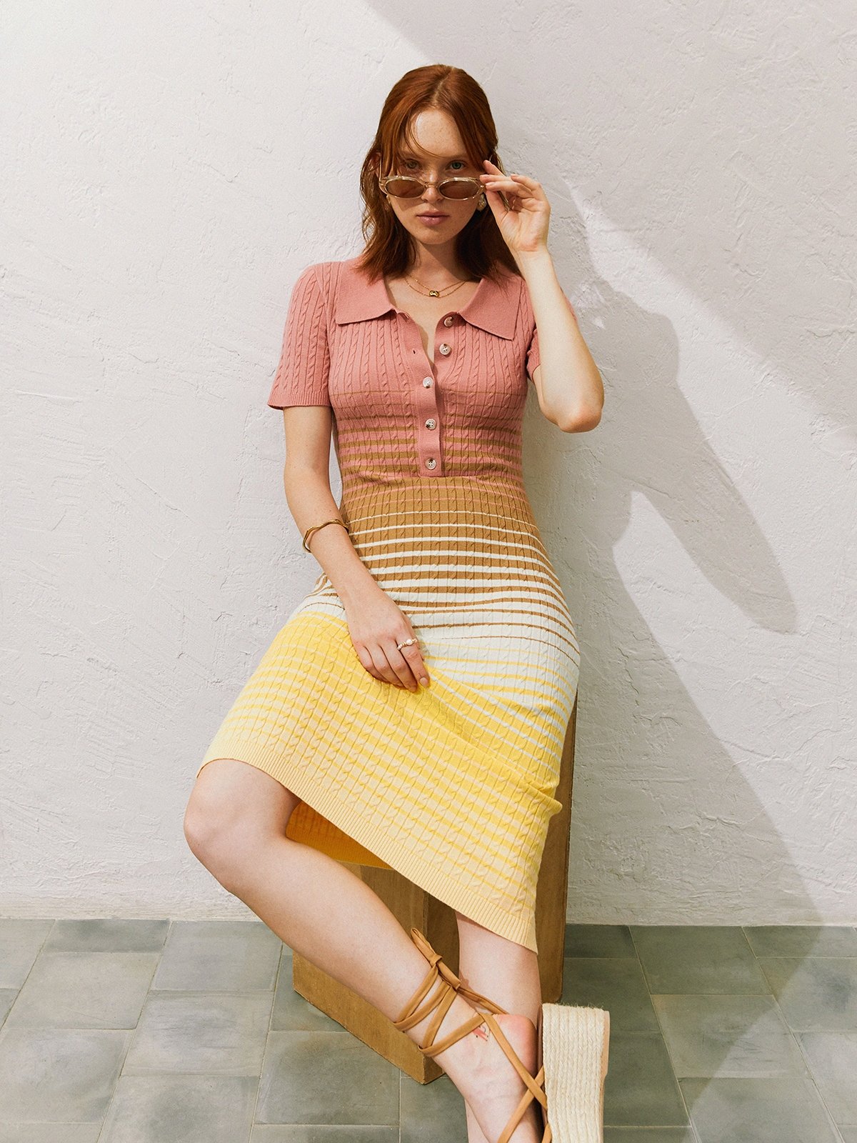 Ribbed Knit Maxi Dress - Multi Color - Pomelo Fashion