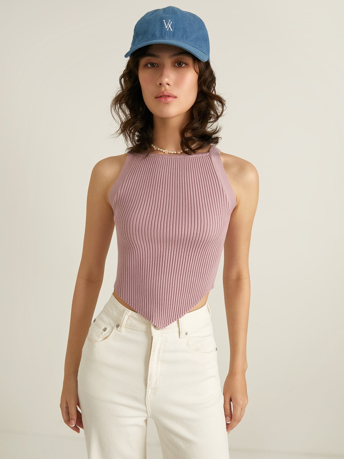 Knitted Tank Top - Purple - Pomelo Fashion