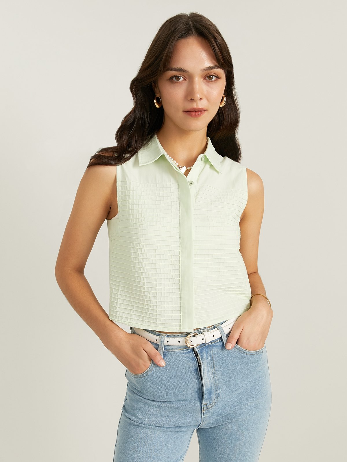 Sleeveless Shirt - Mint - Pomelo Fashion