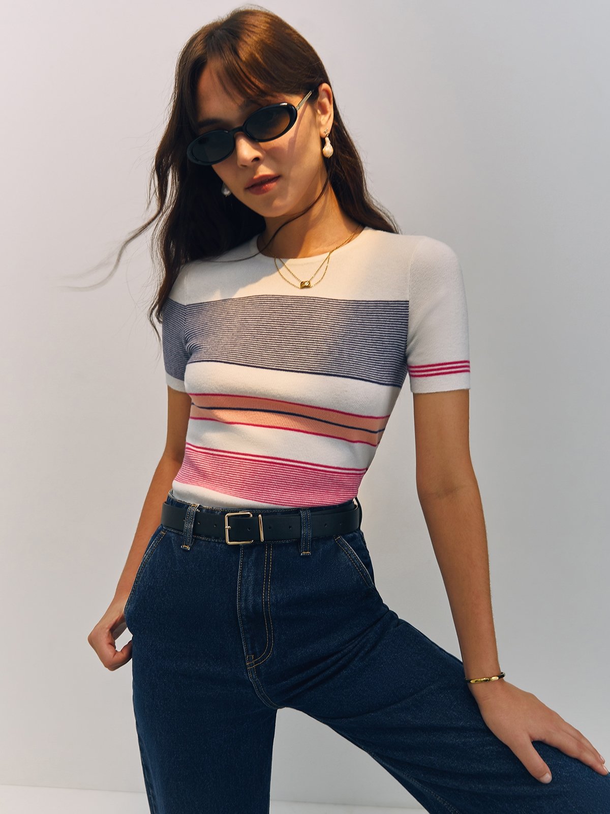 Stripe Knit Top - Multi Color - Pomelo Fashion