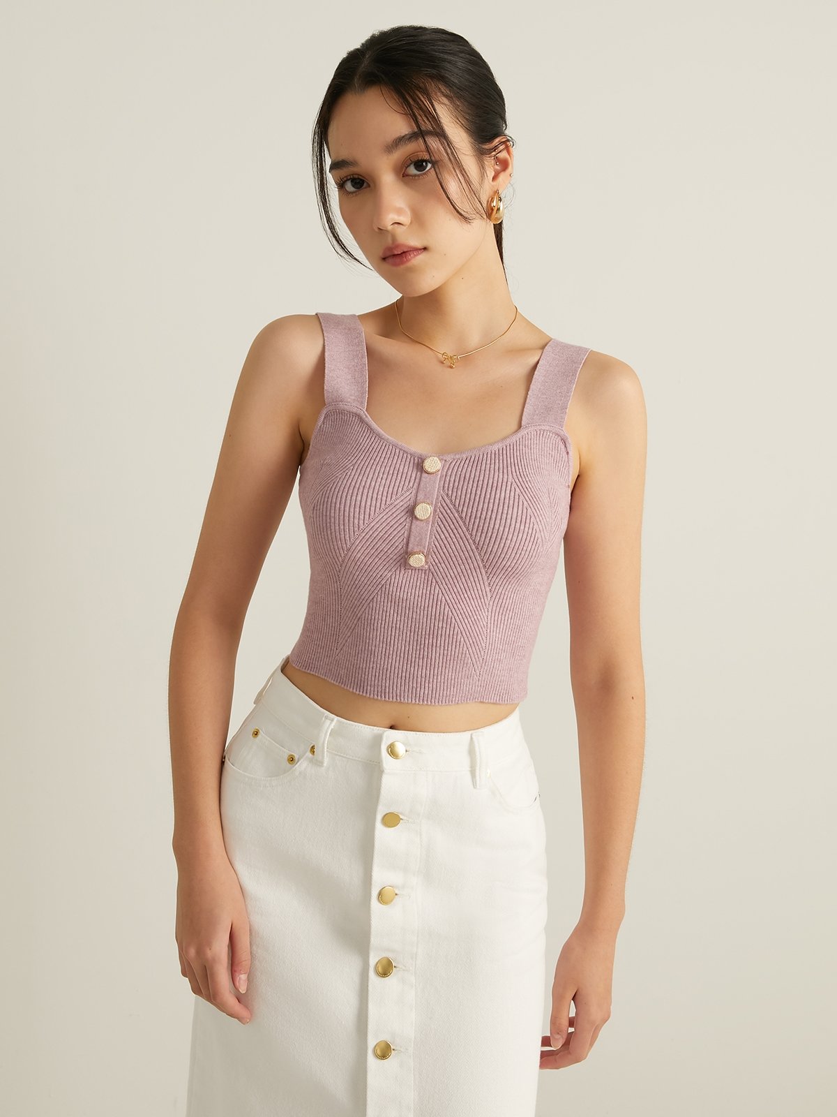 Sleeveless Knit Top - Purple - Pomelo Fashion