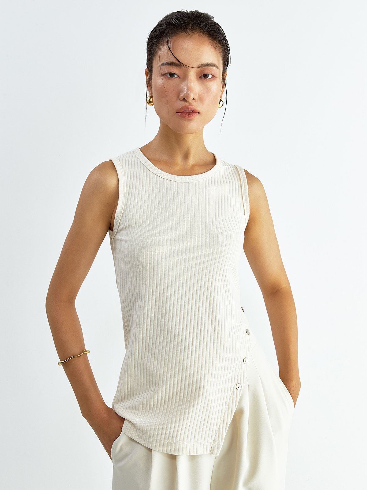 Sleeveless Top - Cream - Pomelo Fashion