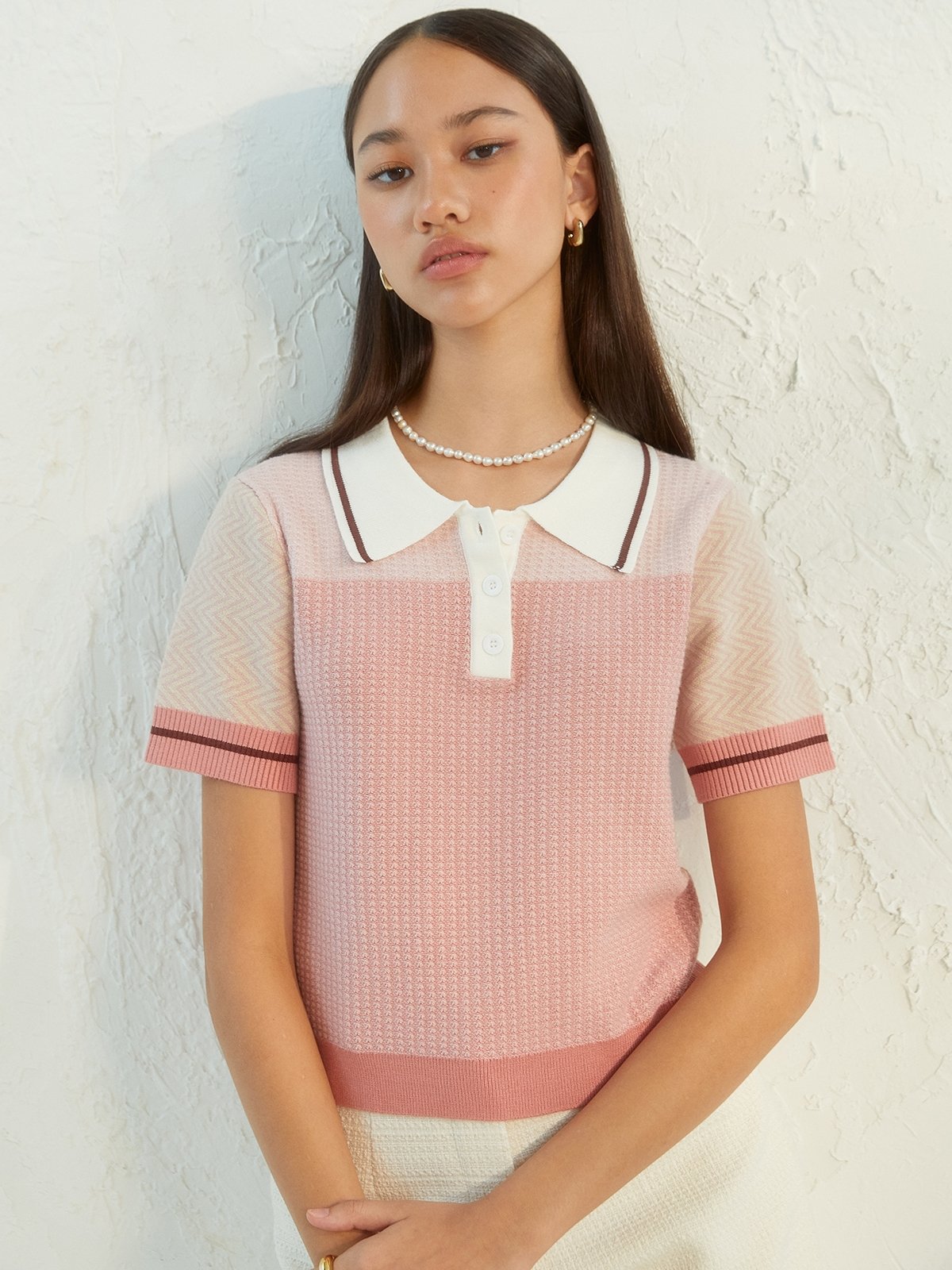 Colorful Knit Top - Pink - Pomelo Fashion