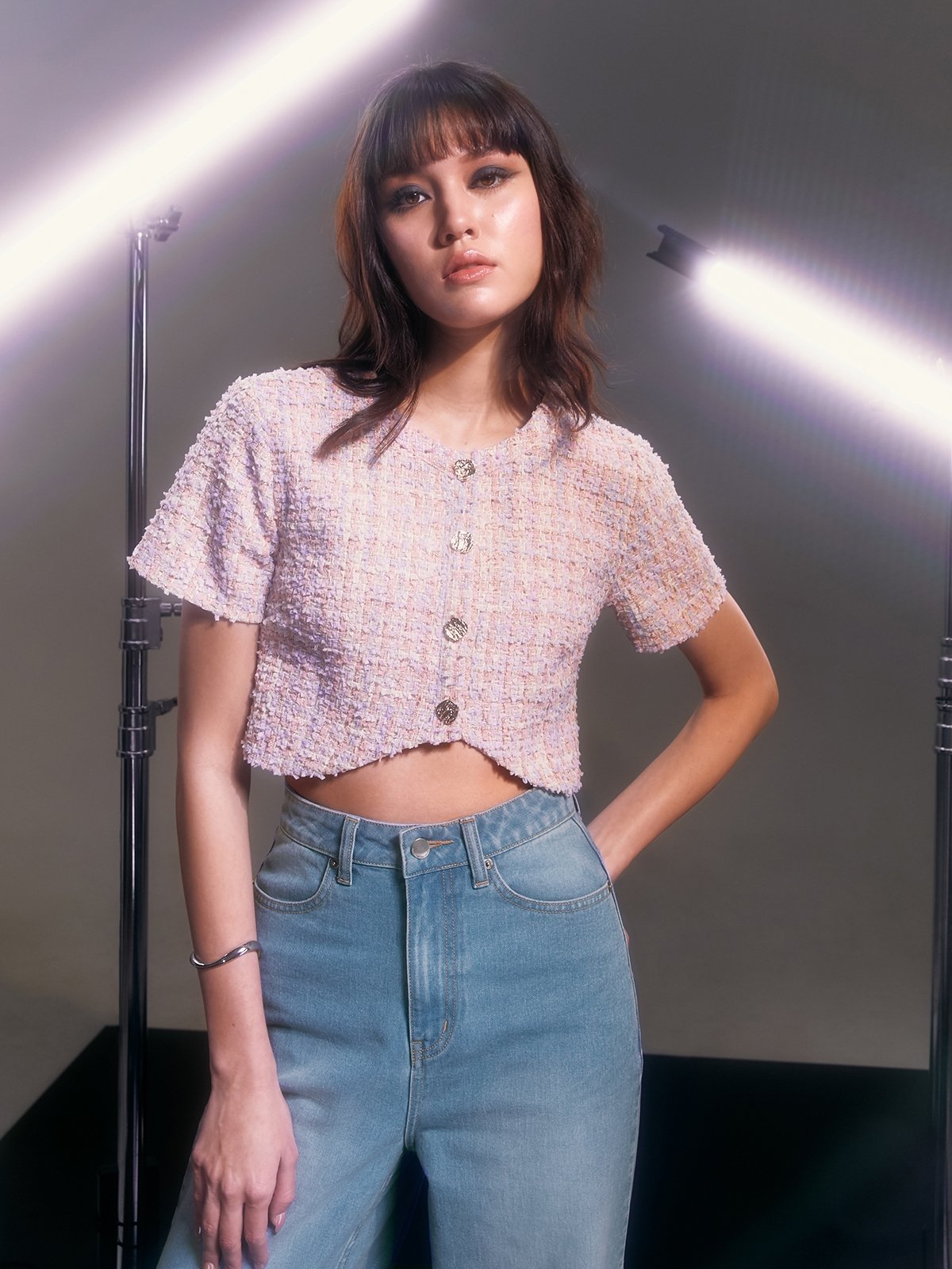 Tweed Crop Top - Lilac - Pomelo Fashion