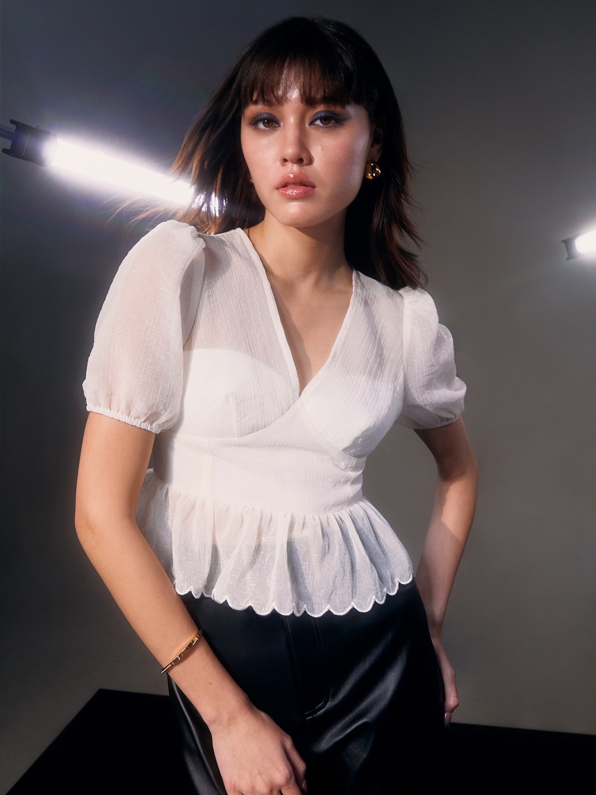 See Through Ruffled Blouse - Ivory - Pomelo Fashion