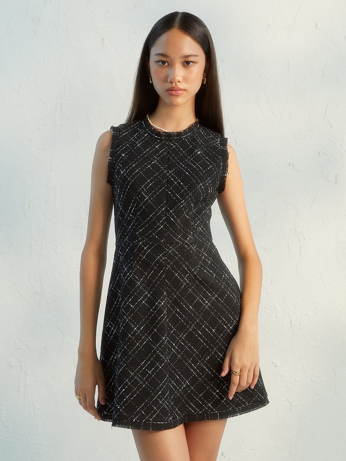 Tweed Mini Dress - Black - Pomelo Fashion