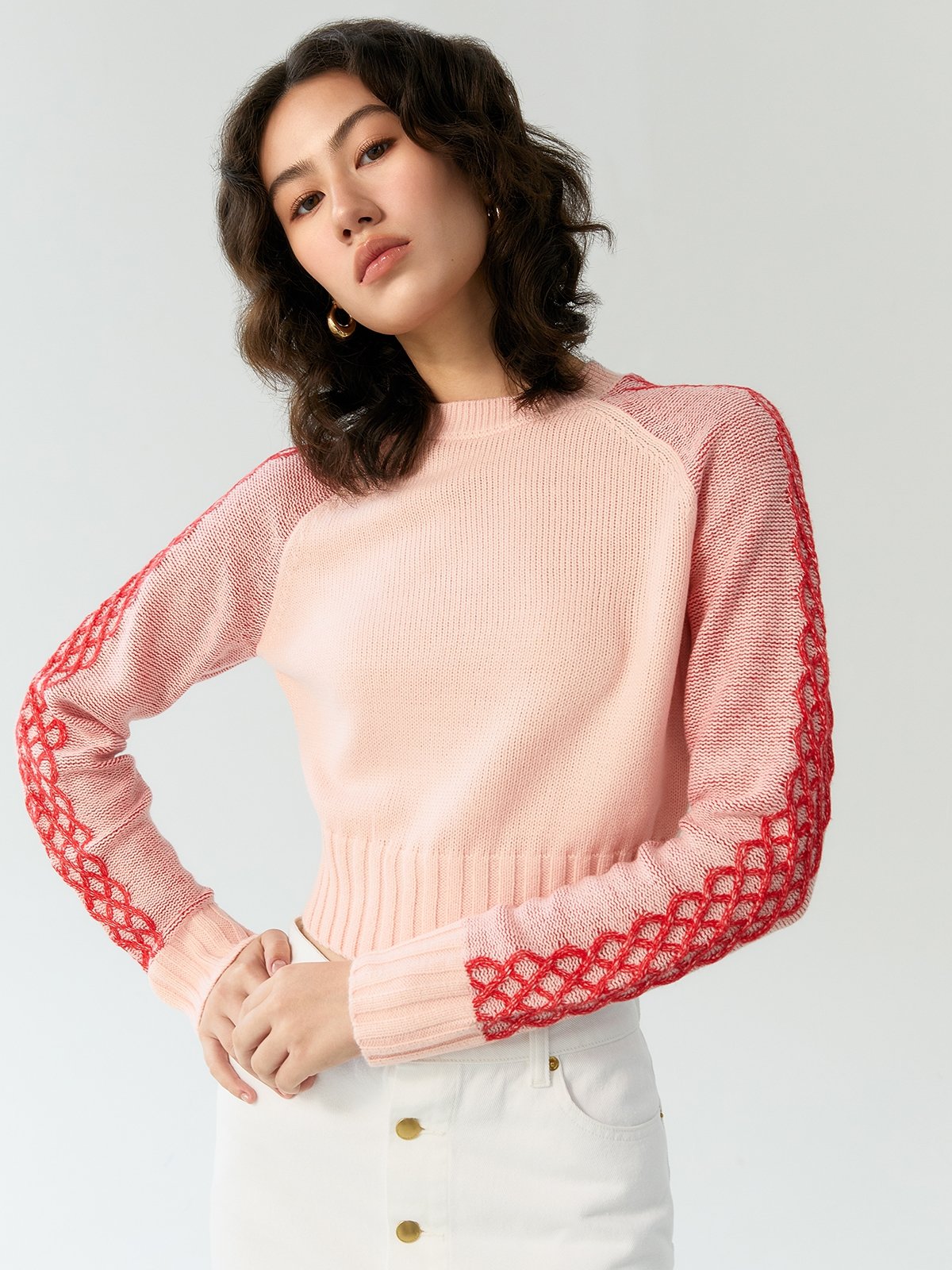 Knit Two Tone Top - Pink - Pomelo Fashion