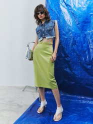 Cut Out Detailed Midi Skirt Light Green Pomelo Fashion