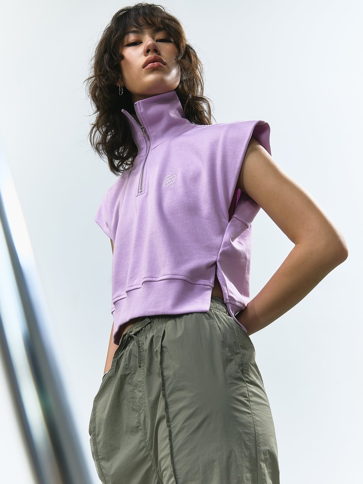Collared Short Sleeve Blouse - Purple - Pomelo Fashion