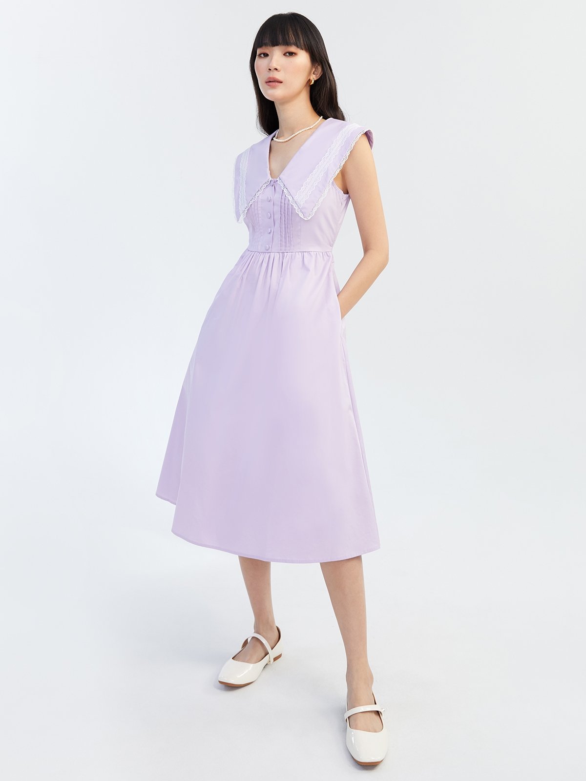 Collared Midi Dress - Purple - Pomelo Fashion