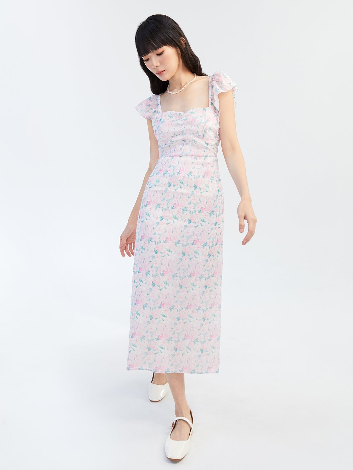 Floral Maxi Dress - Pink - Pomelo Fashion