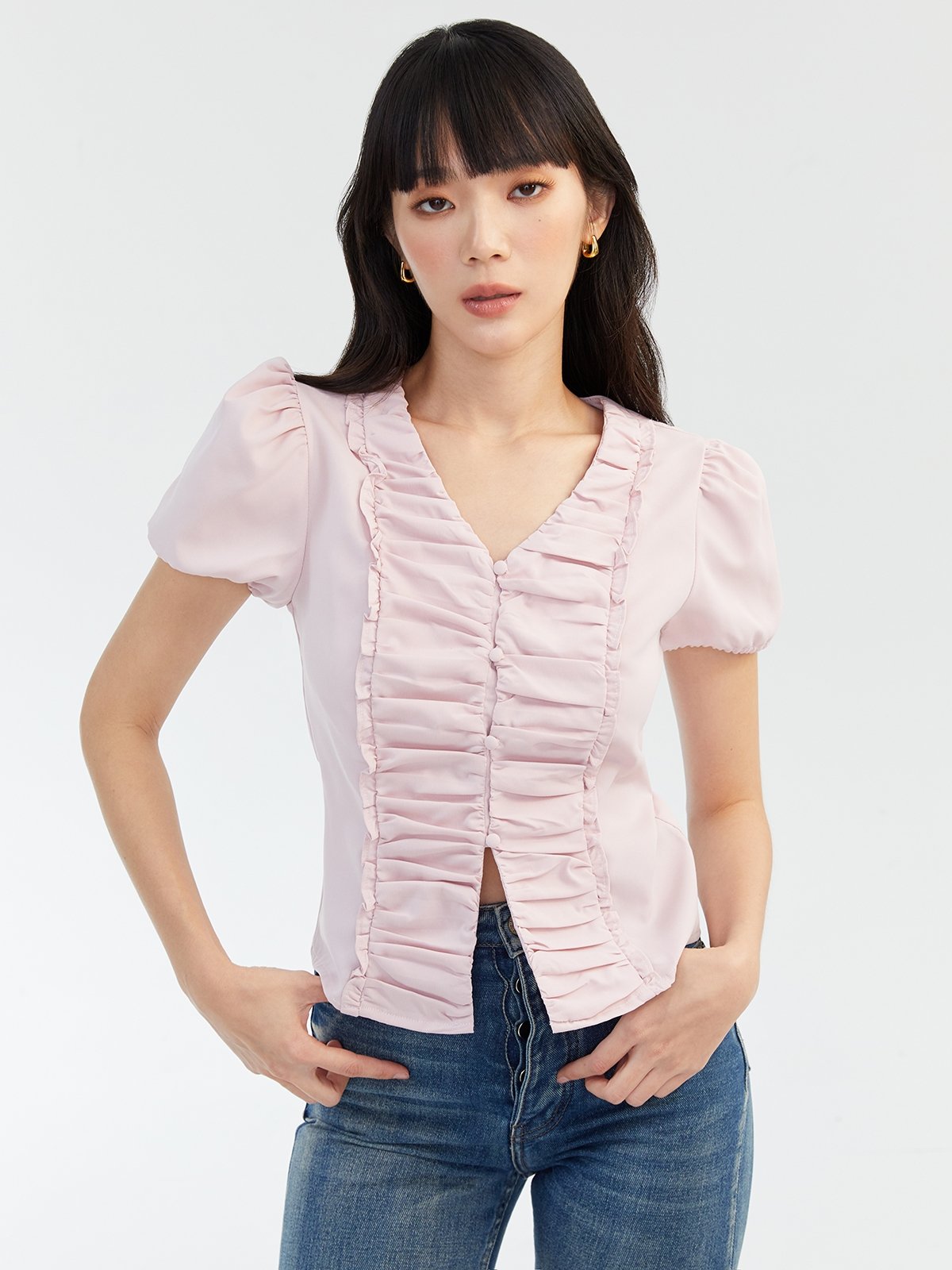 Puffed Sleeves Blouse Pink Pomelo Fashion
