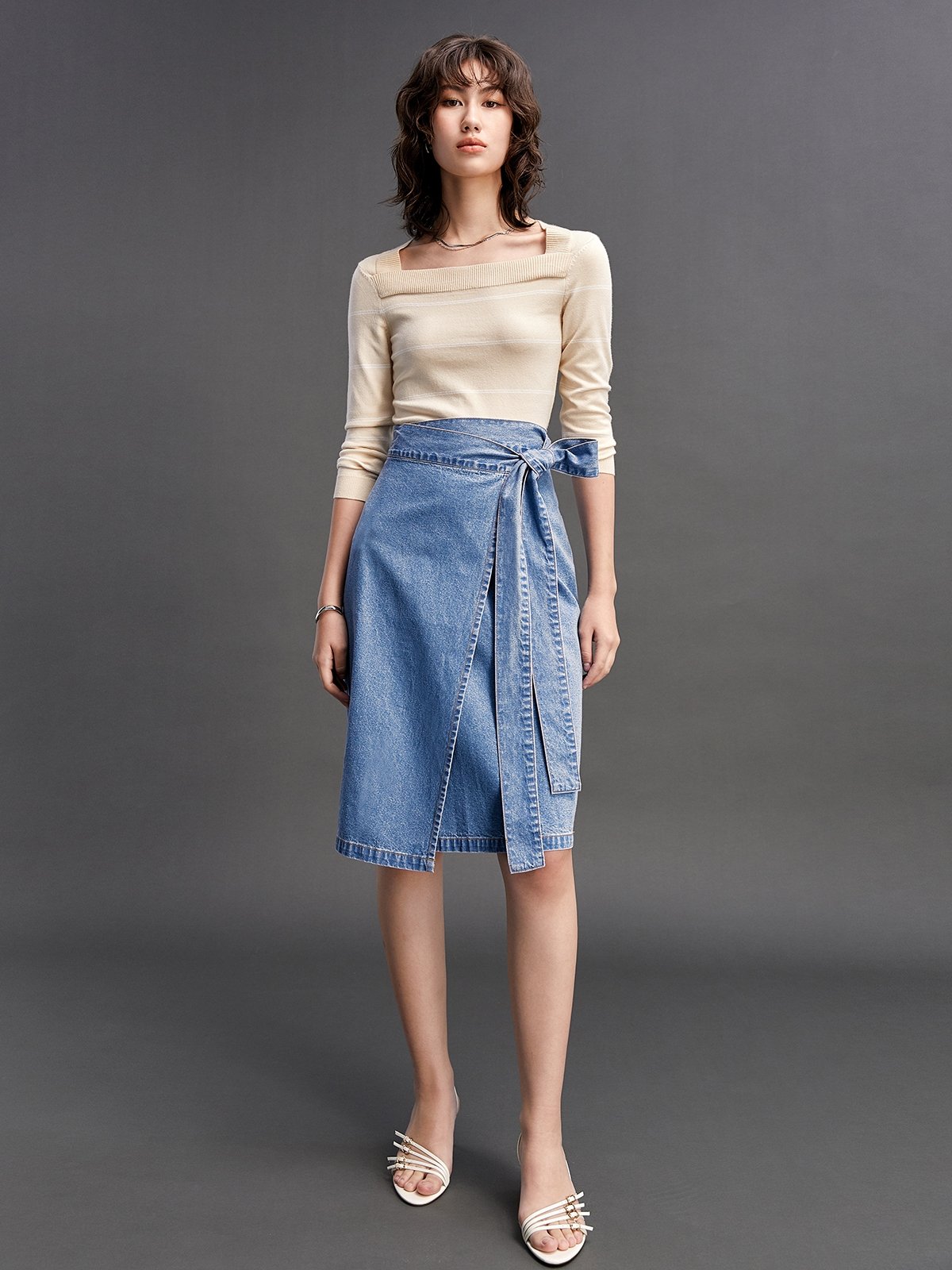 Bow Tie Skirt - Blue - Pomelo Fashion