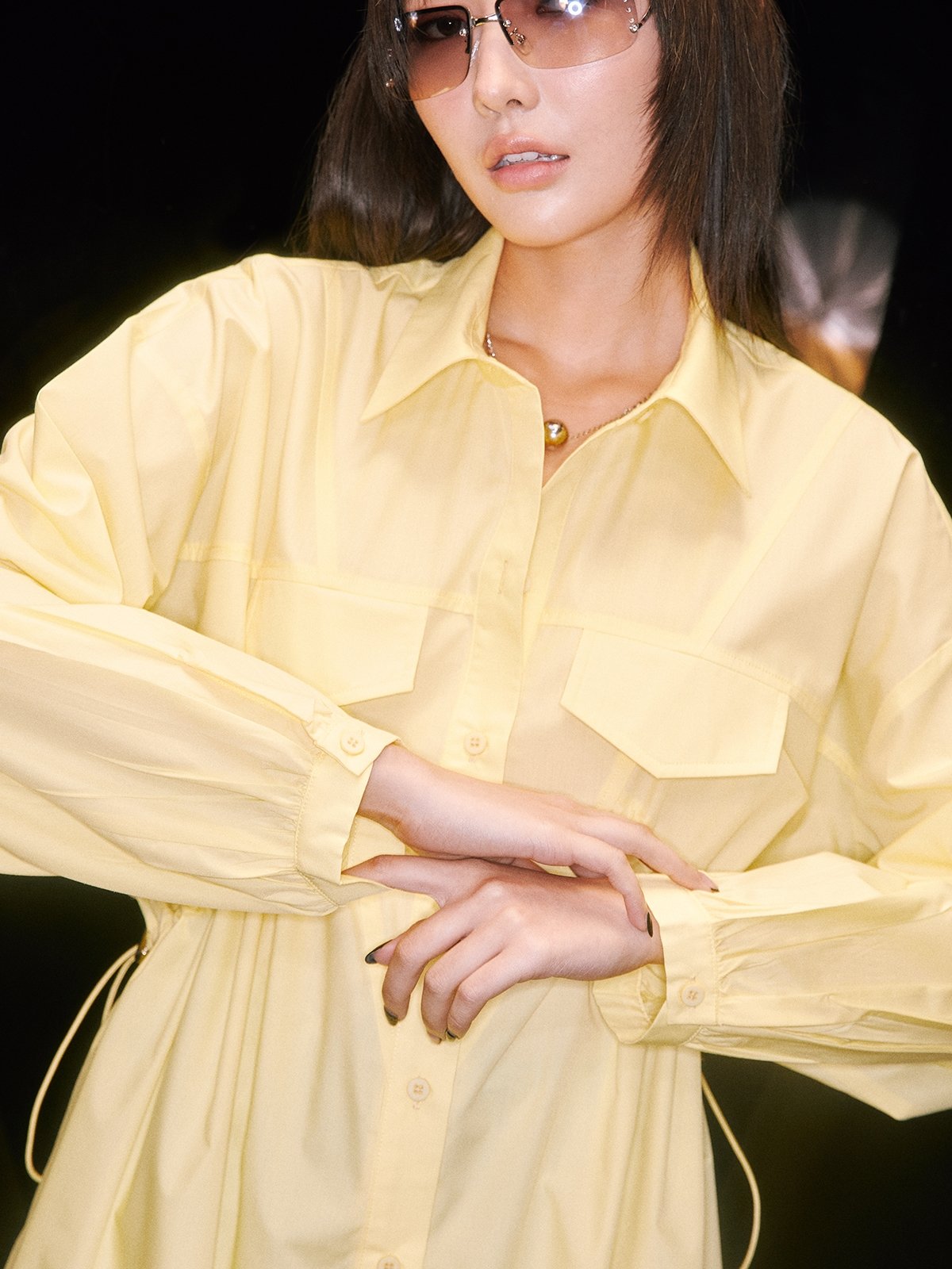 Shirt Mini Dress - Yellow - Pomelo Fashion