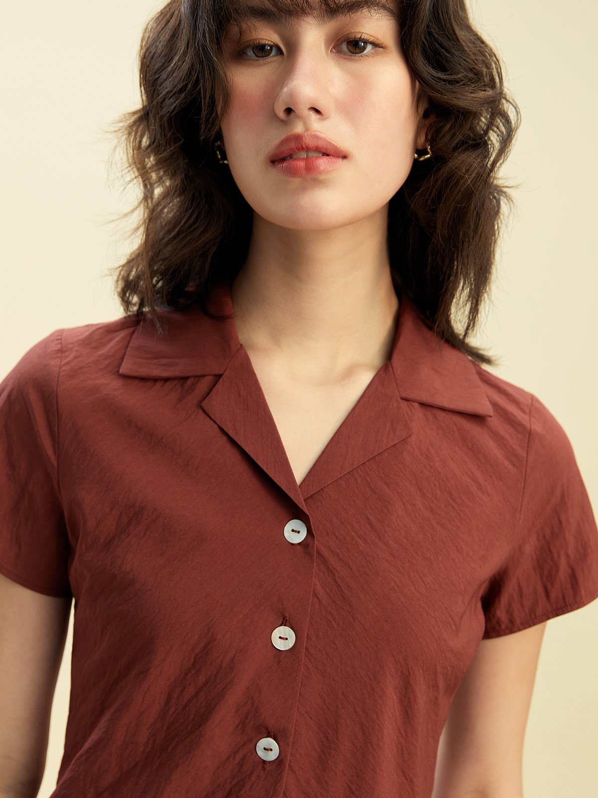 Short Sleeves Shirt - Brown - Pomelo Fashion