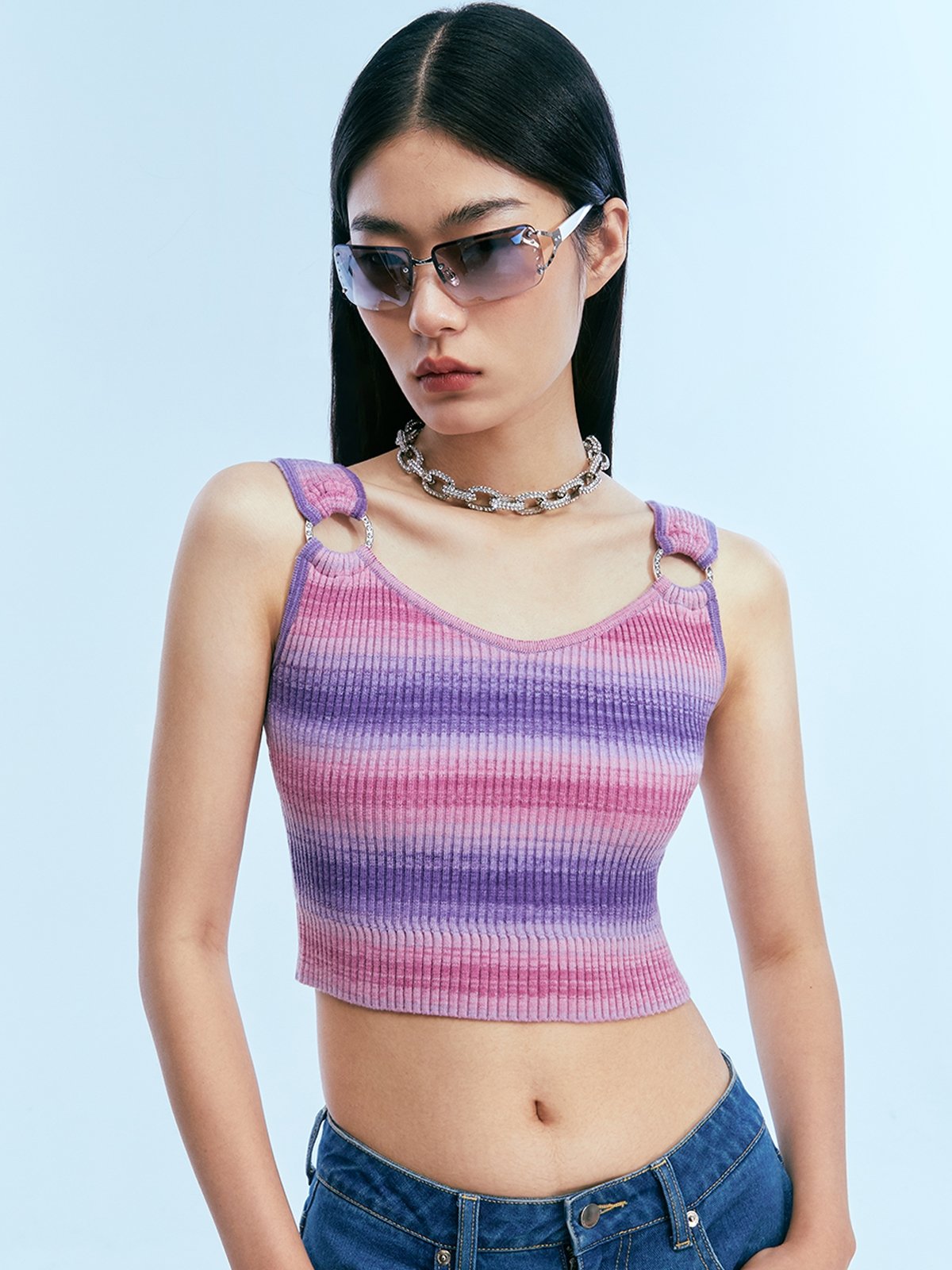 Two Tone Design Cami Top - Multi Color - Pomelo Fashion