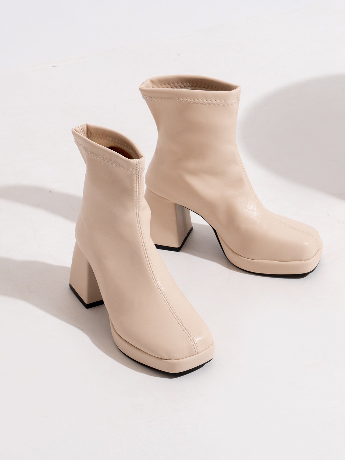 Jennie Ankle Boots in Beige - Beige - Pomelo Fashion