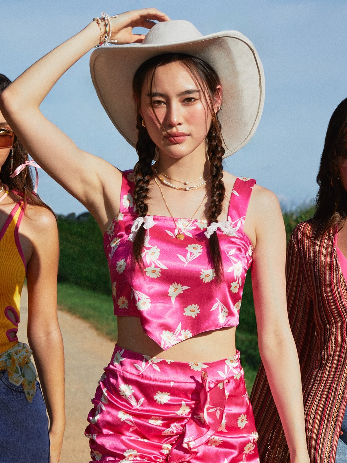 Floral Print Cami Crop Top Fuchsia Pomelo Fashion