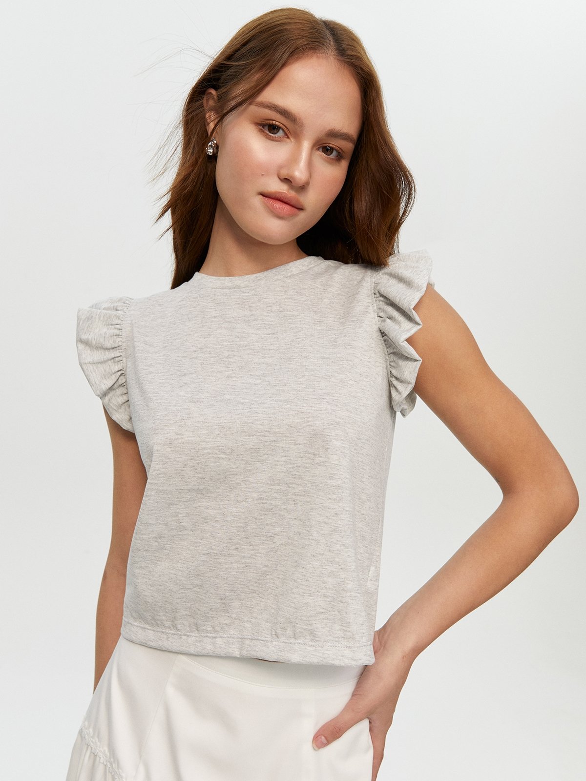 Ruched Detail Tank Top - Light Grey - Pomelo Fashion