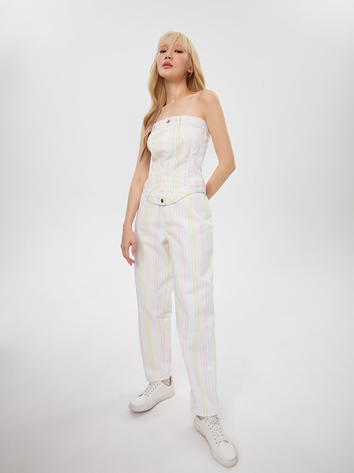 Logo Hardware Stripe Jeans - Multi Color - Pomelo Fashion