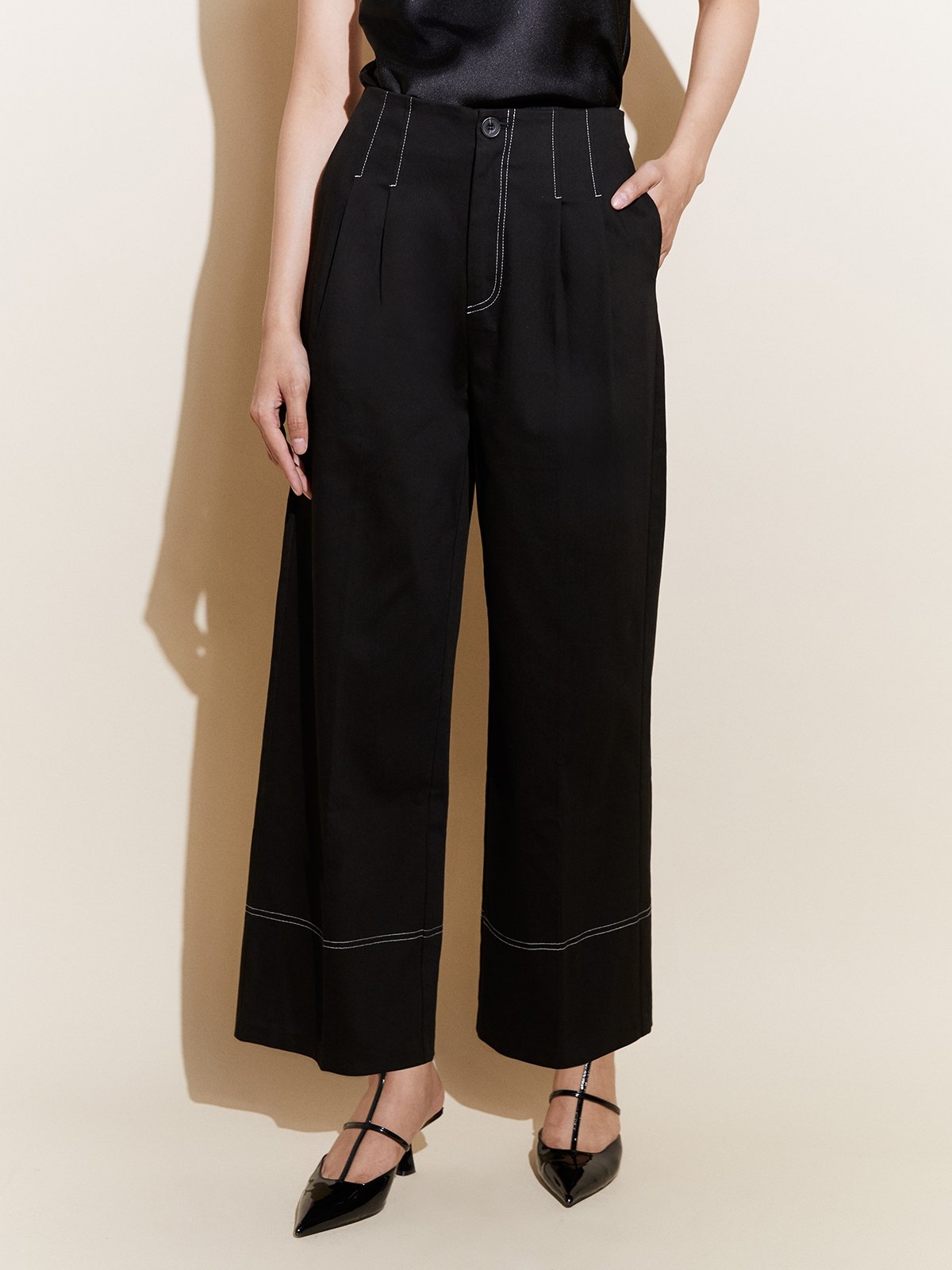 High Waist Flare Leg Pants - Black - Pomelo Fashion