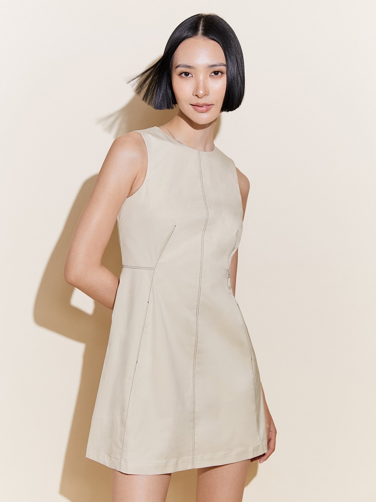Sleeveless Mini Dress -Cream - Pomelo Fashion