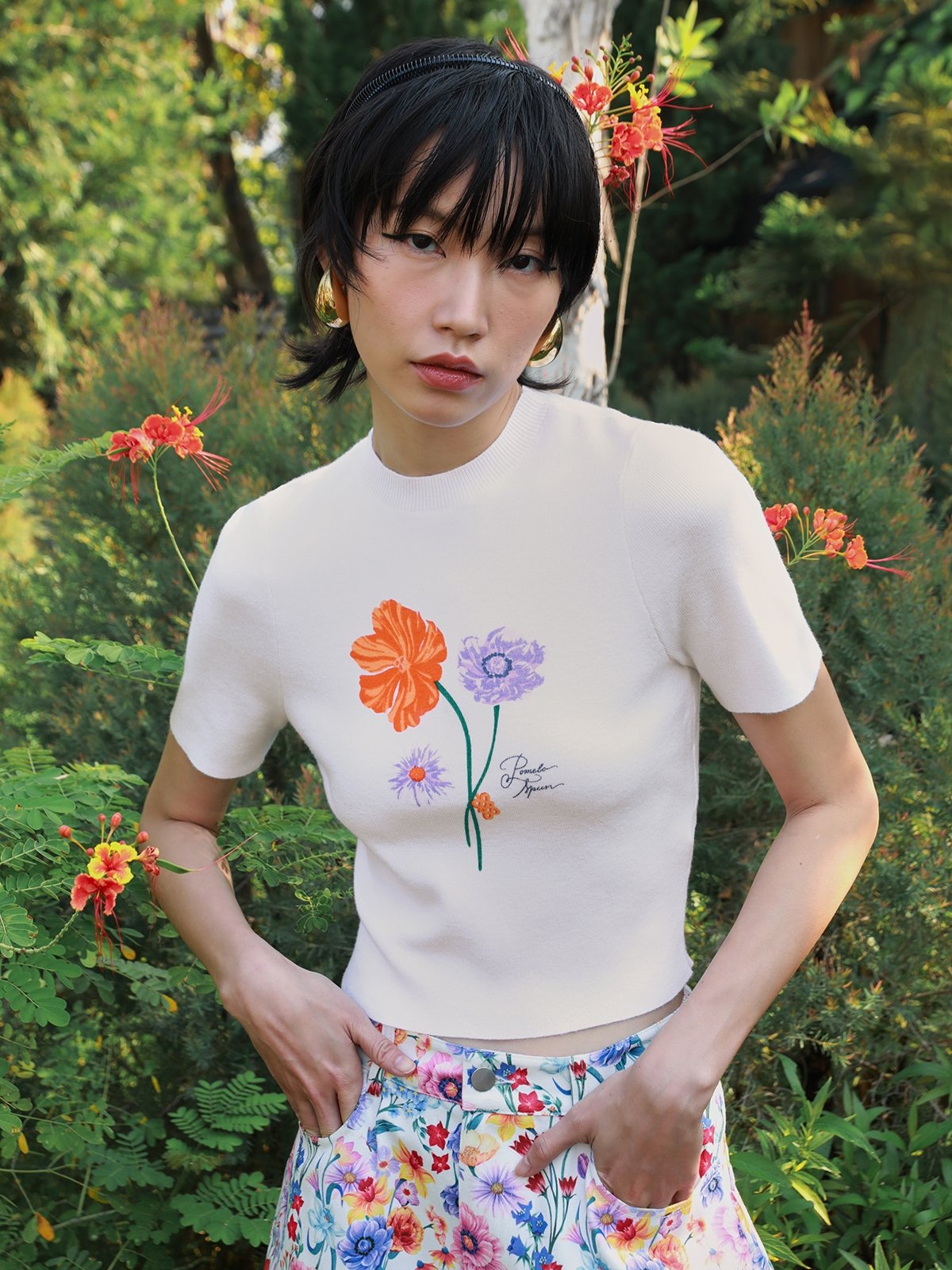 Pomelo. x SPUN Floral Blush Mini Tee - White - Pomelo Fashion