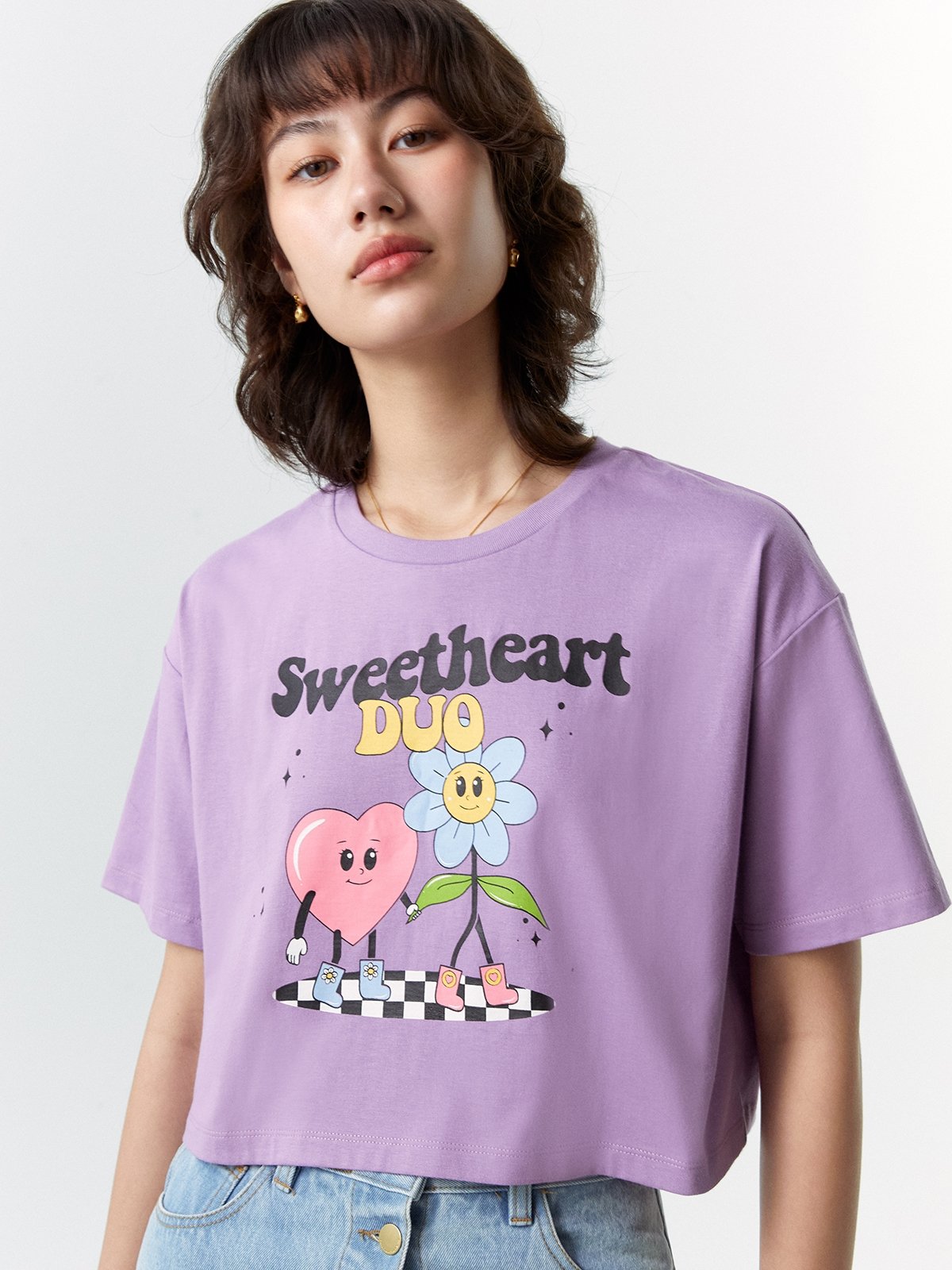 Mixed Print Tee - Purple - Pomelo Fashion