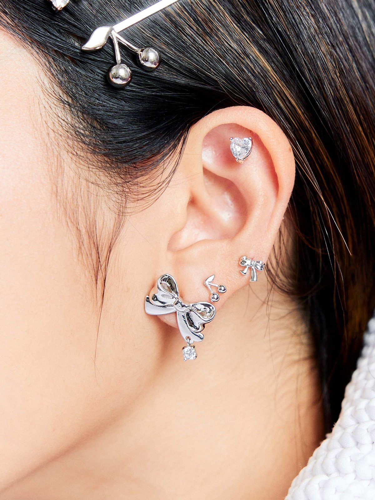 Pure Ribbon Earring Set - Silver - Pomelo Fashion