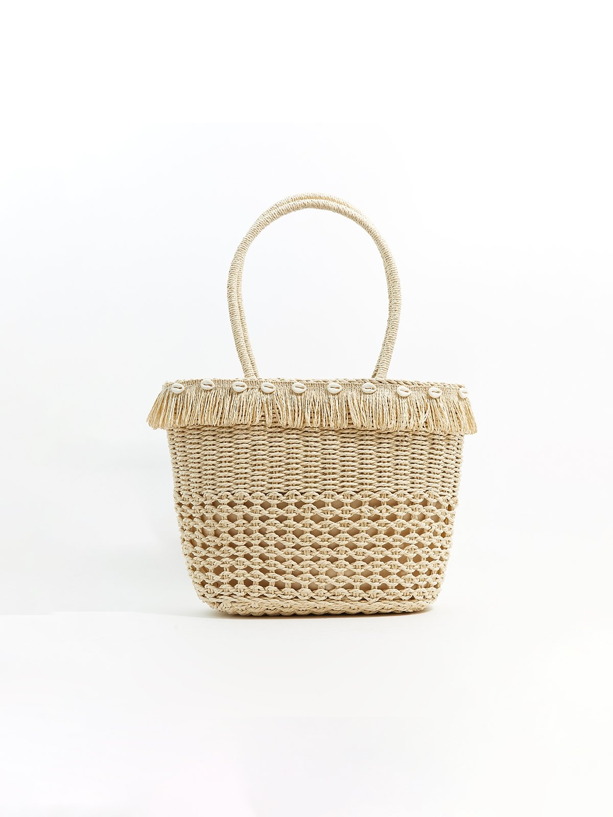 Woven Shell Tote Bag - Cream - Pomelo Fashion