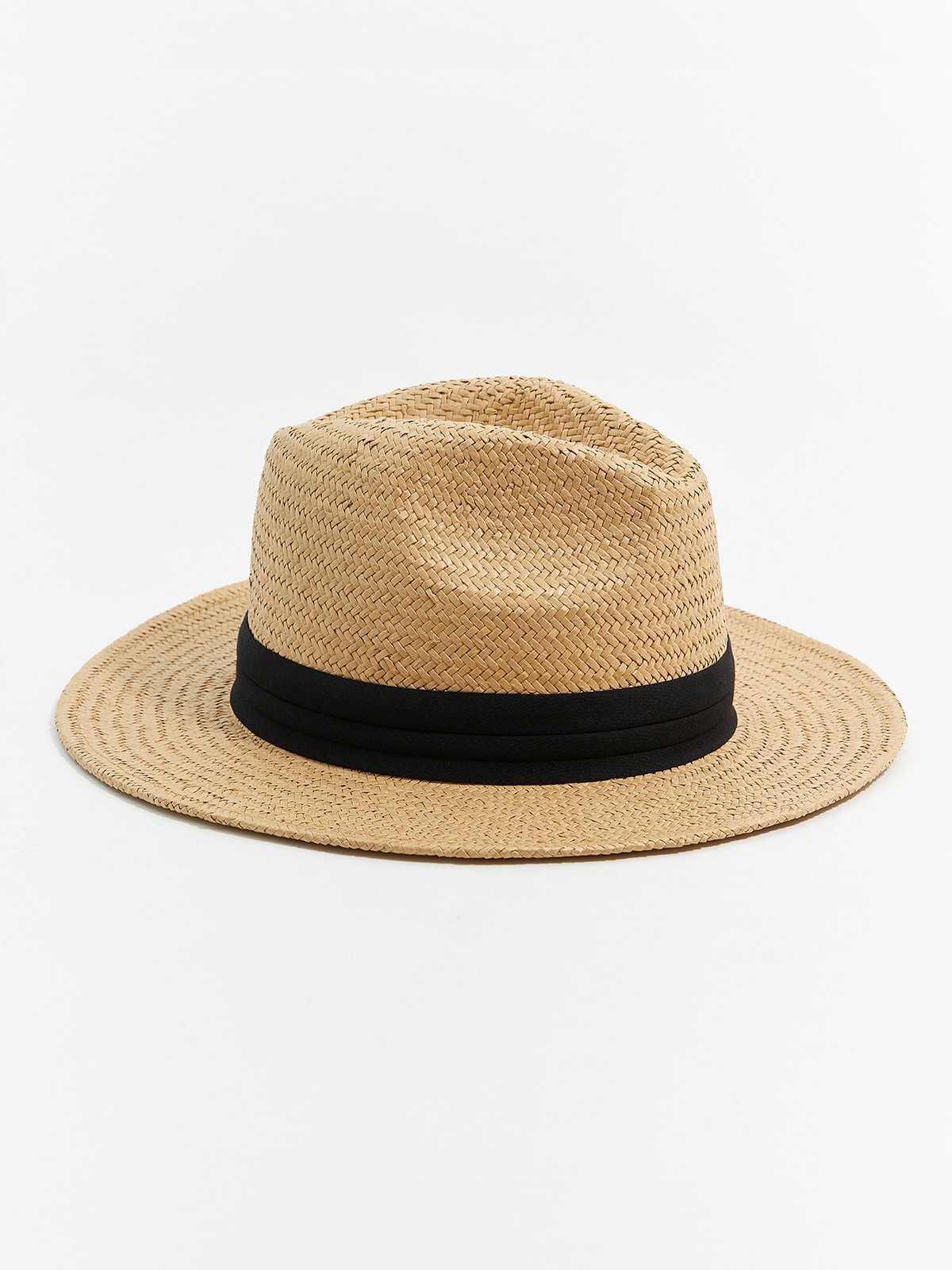 Straw Fedora with Contrast Colours - Baegie/ Black - Pomelo Fashion