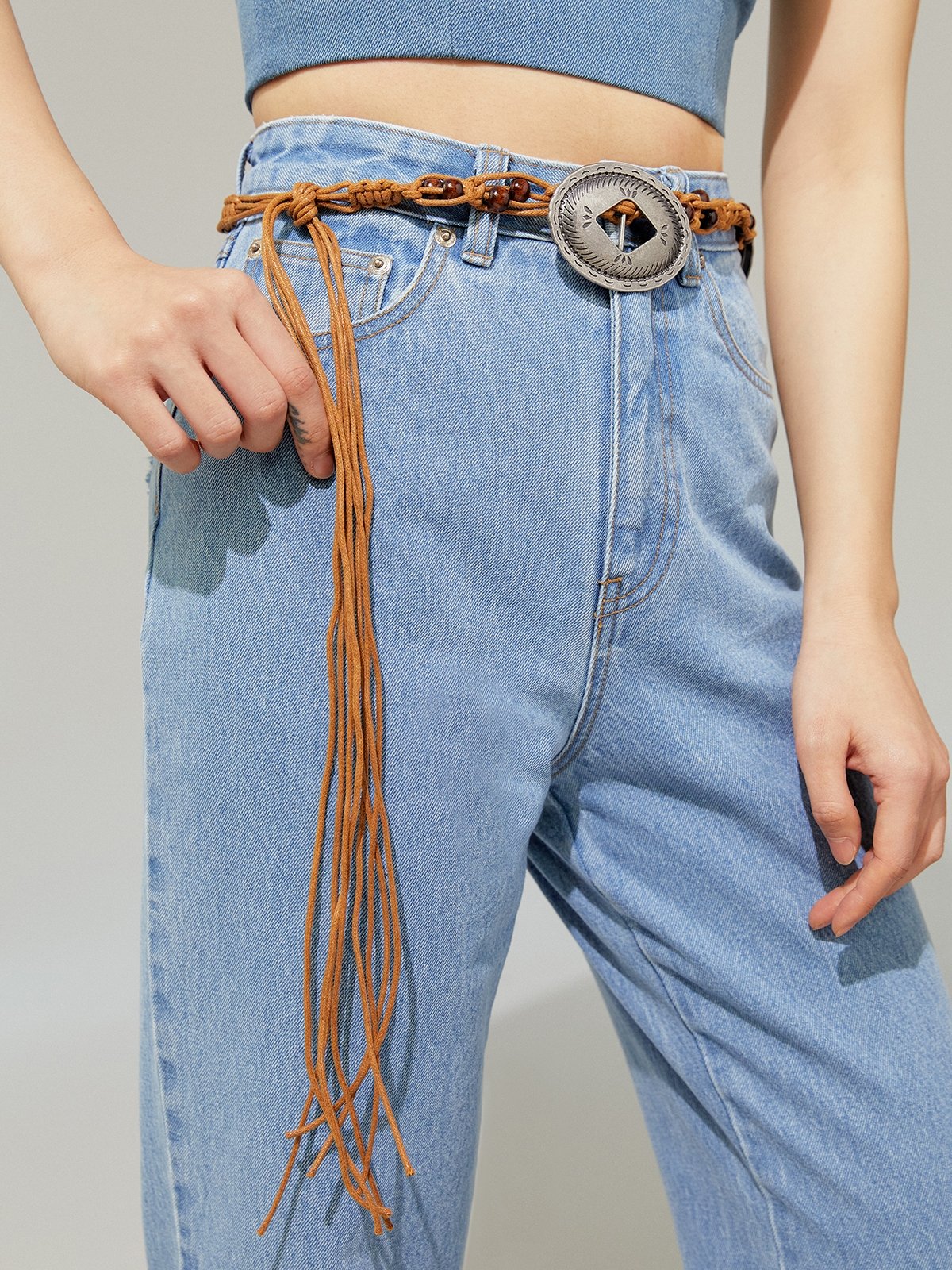 เข็มขัดสานวินเทจ รุ่น Medallion Rope Belt - สีน้ำตาล - Pomelo Fashion