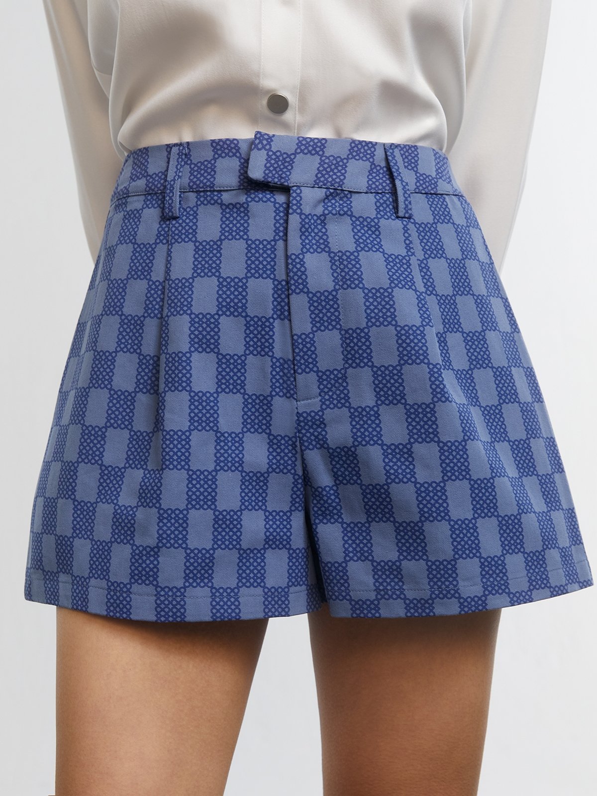 Double Weave Checkerboard Shorts - Blue - Pomelo Fashion