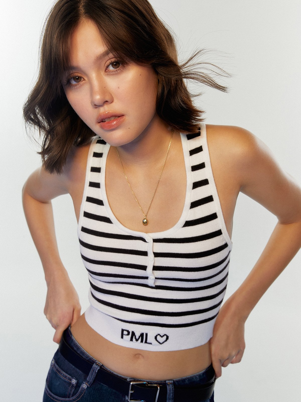 PML Skinny Stripe Knitted Tank Top - Black/White - Pomelo Fashion