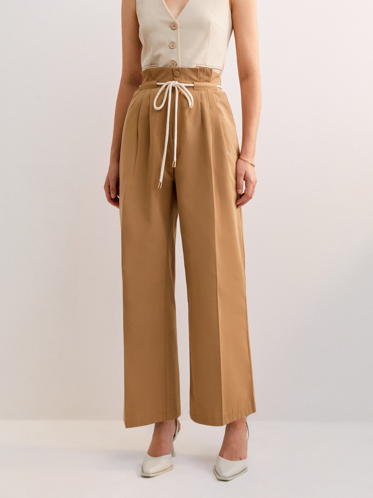 Front-Tie Rope Belted Wide Leg Pants - Navy - Pomelo Fashion