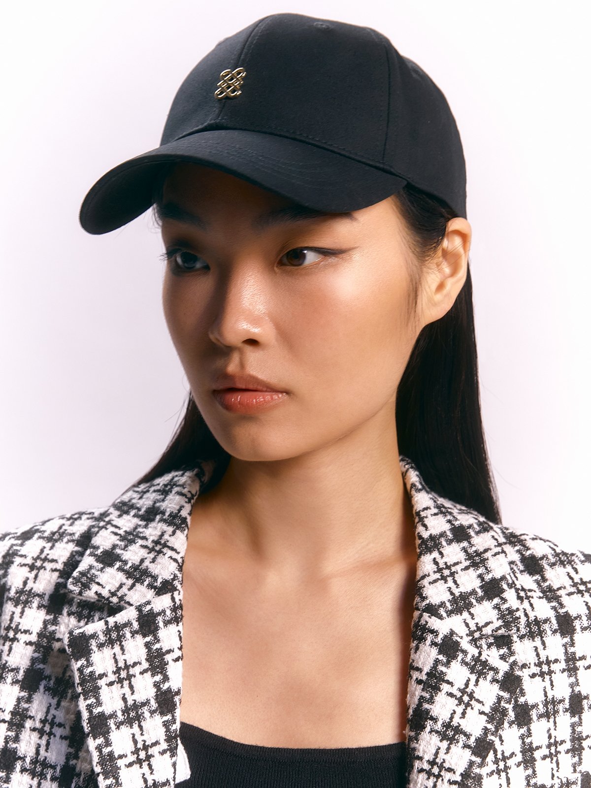 Double Weave Gold Hardware Baseball Cap - Black - Pomelo Fashion