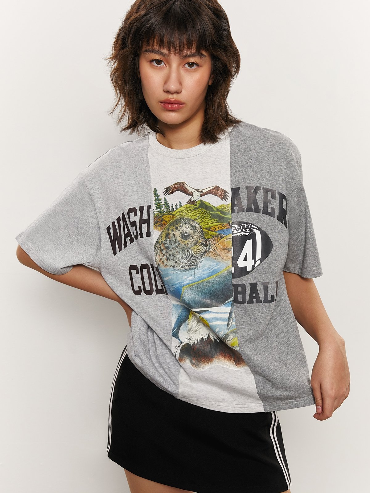 เสื้อยืดโอเวอร์ไซส์พิมพ์ลายพิเศษ Pomelo. x Dry Clean Only - สี Mid Grey ...