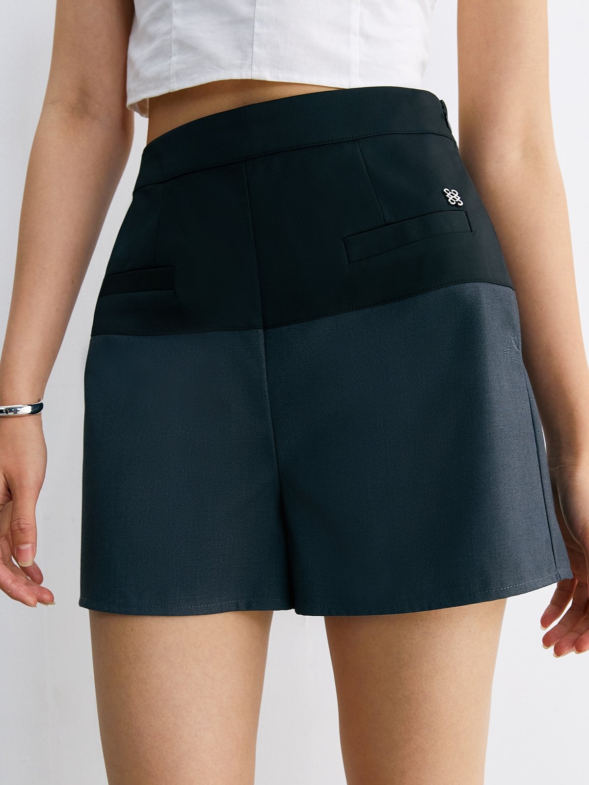 Two Tone High Waist Shorts - Dark Grey - Pomelo Fashion