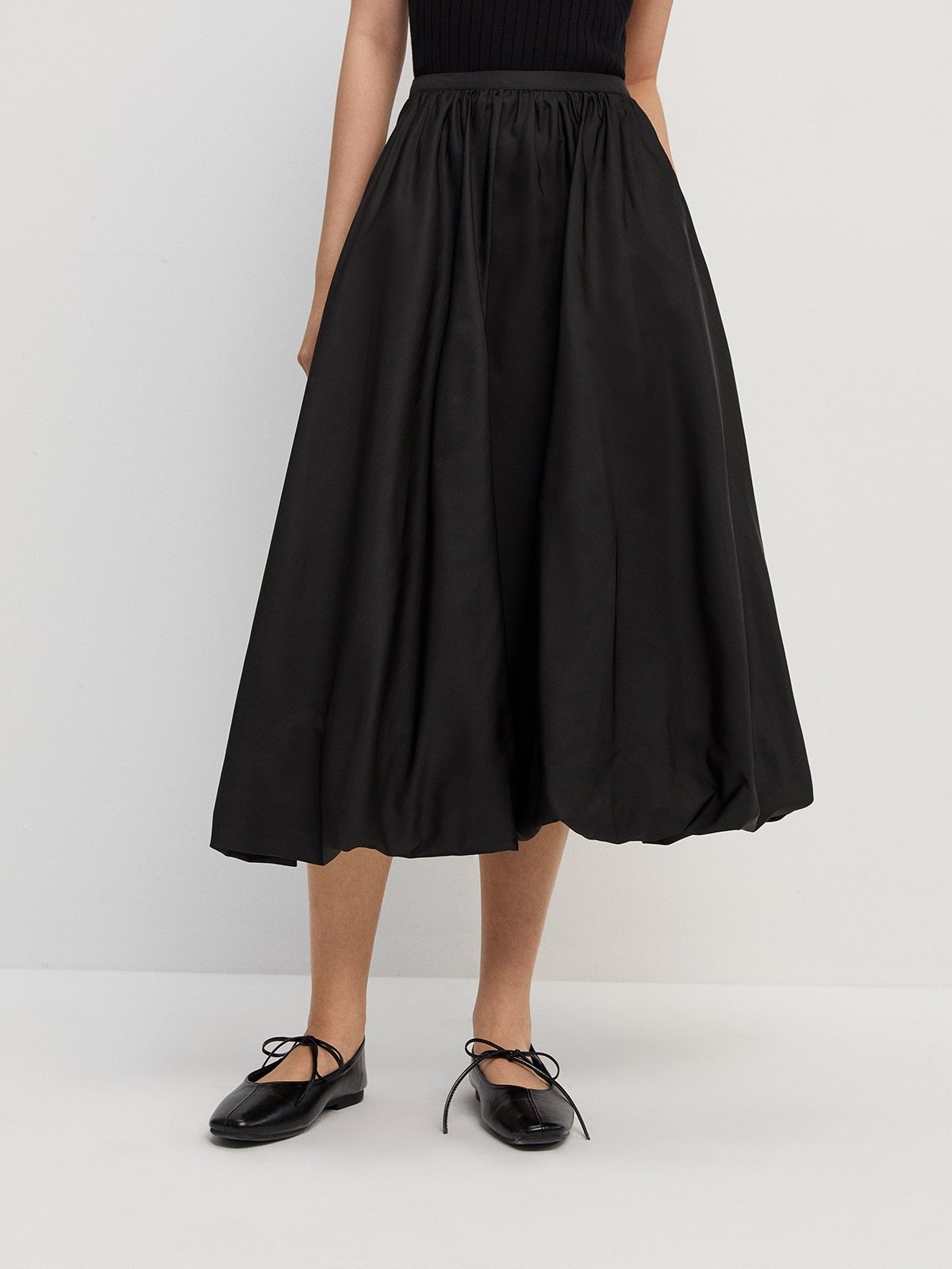 Balloon Midi Skirt - Black - Pomelo Fashion