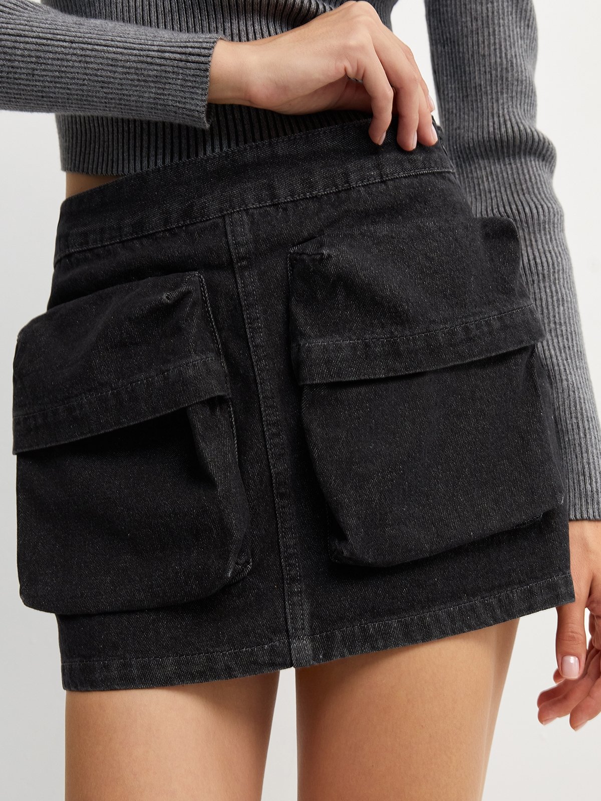 Cargo Mini Skort - Black - Pomelo Fashion