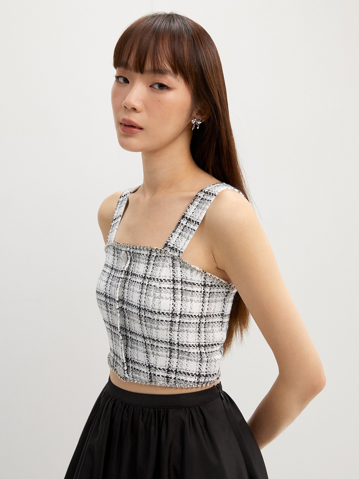 Rhinestone Crop Top - White - Pomelo Fashion