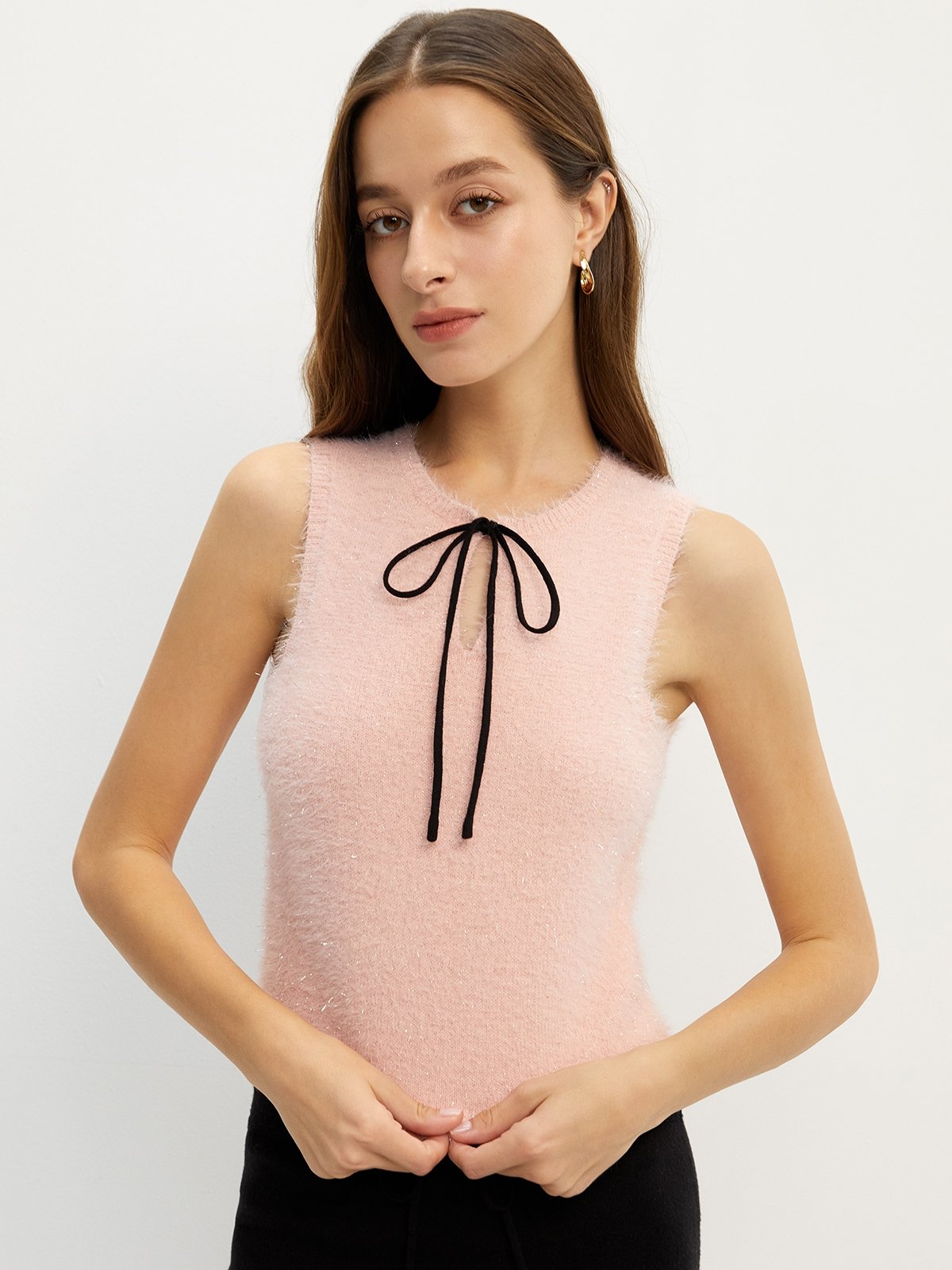 Fluffy Bow Top - Pink - Pomelo Fashion