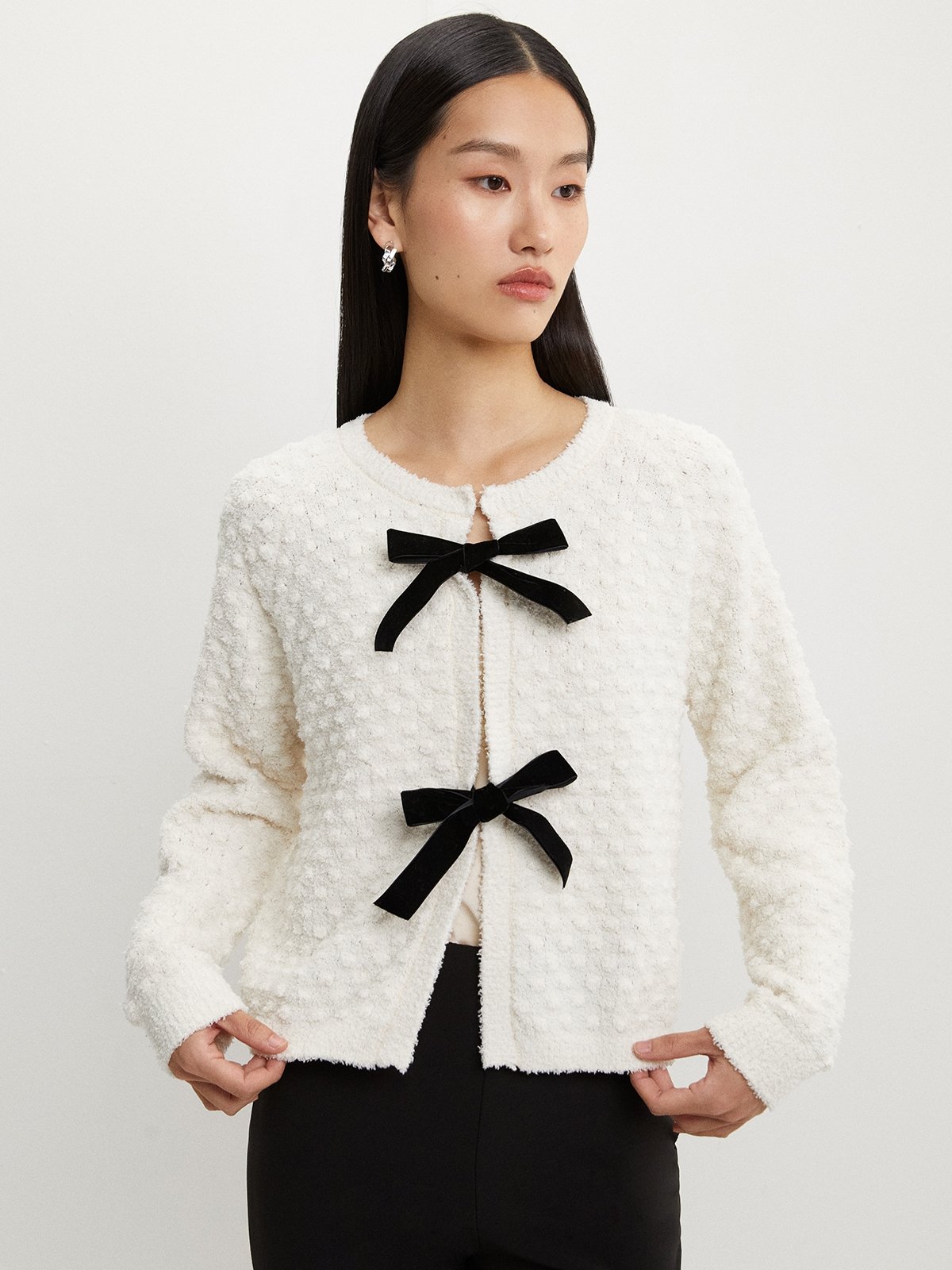 Ribbon Cardigan - Ivory - Pomelo Fashion