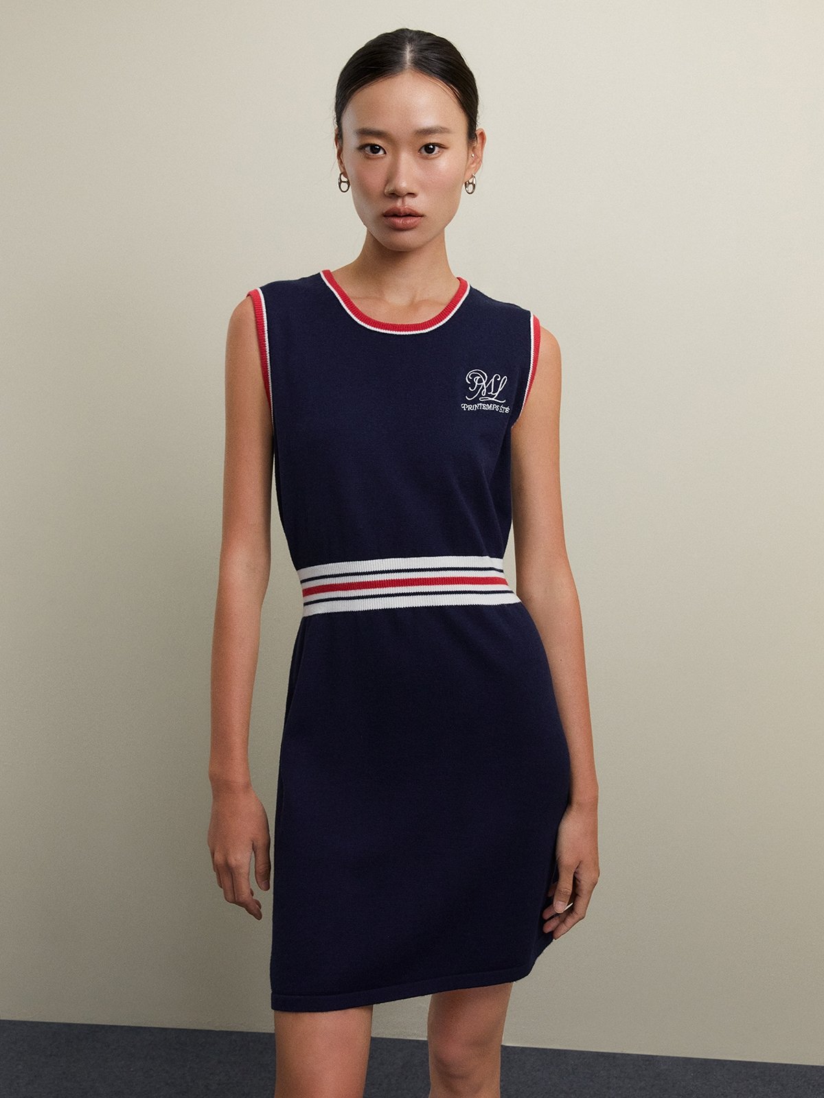 PML Contrast Trim Knit Dress - Multi Color - Pomelo Fashion