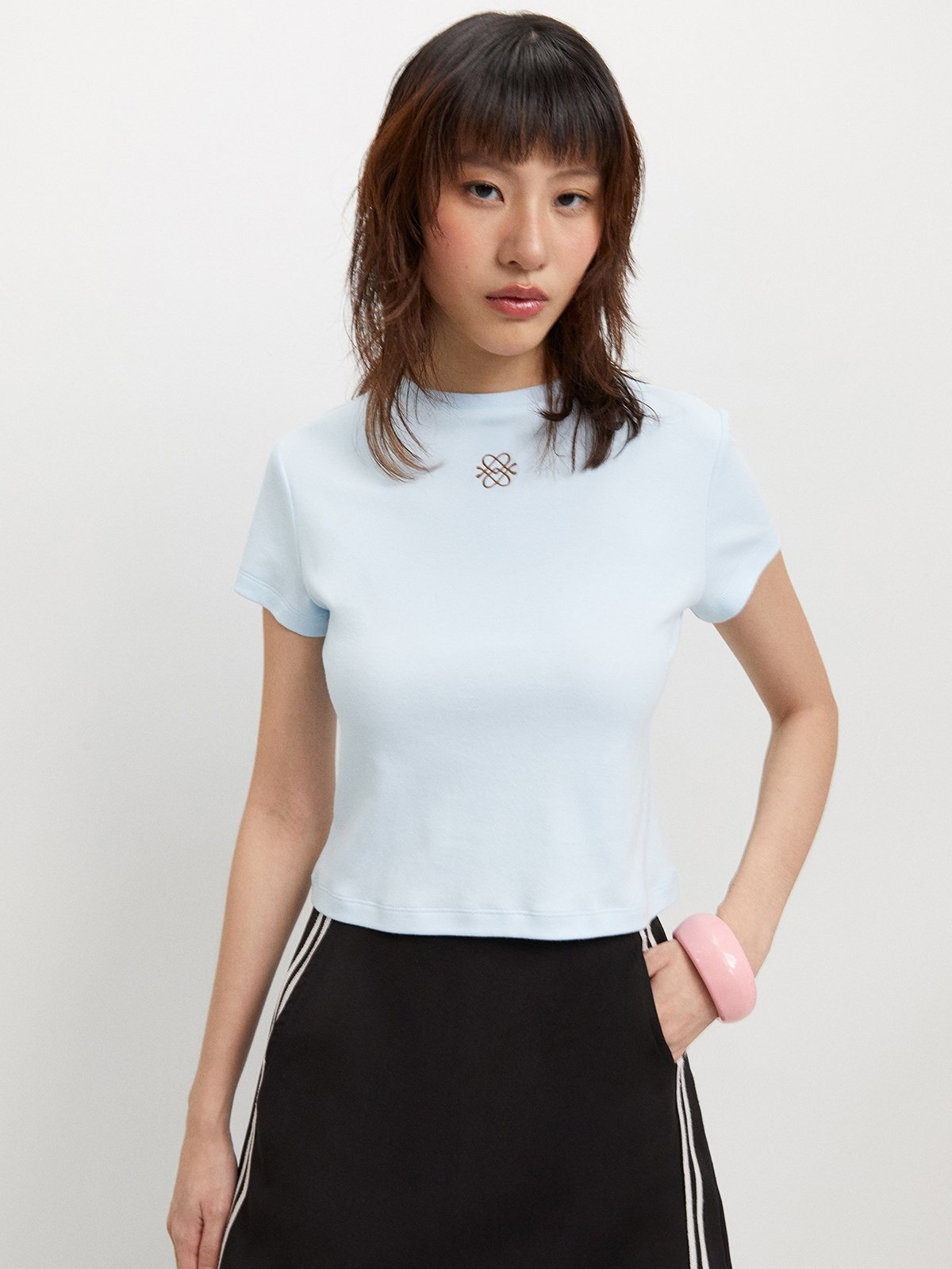 Embroidered Logo Tee - Baby Blue - Pomelo Fashion